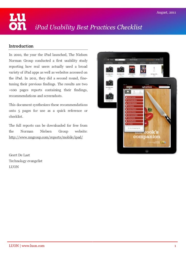 iPad Usability Best Practices Checklist iPad Usability Best Practices Checklist