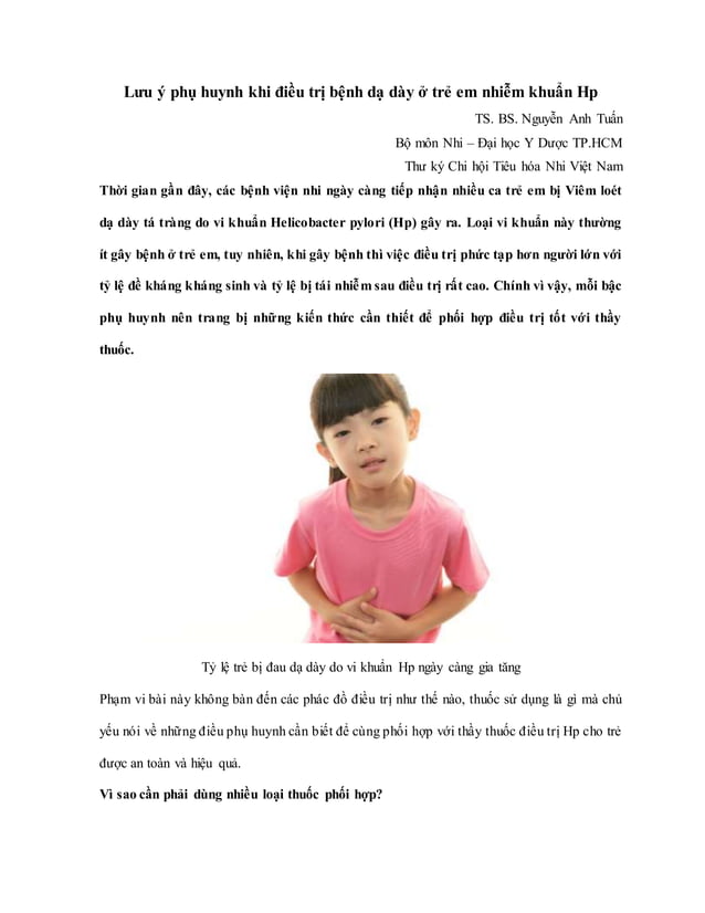 Lưu ý phụ huynh khi điều trị bệnh dạ dày ở trẻ em nhiễm khuẩn Hp | DOCX