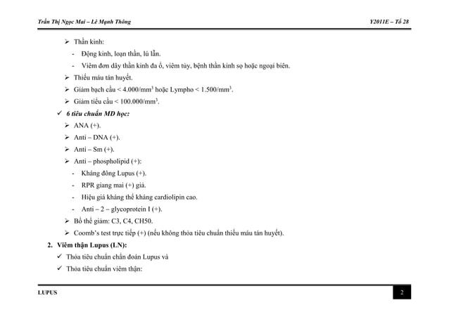 Lupus ban đỏ hệ thống | PPT
