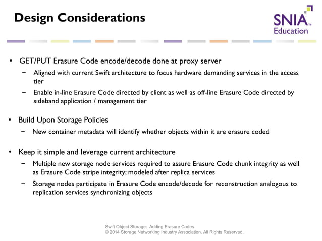SNIA : Swift Object Storage adding EC (Erasure Code) | PPT