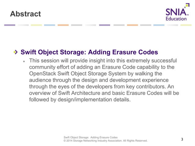 SNIA : Swift Object Storage adding EC (Erasure Code) | PPT