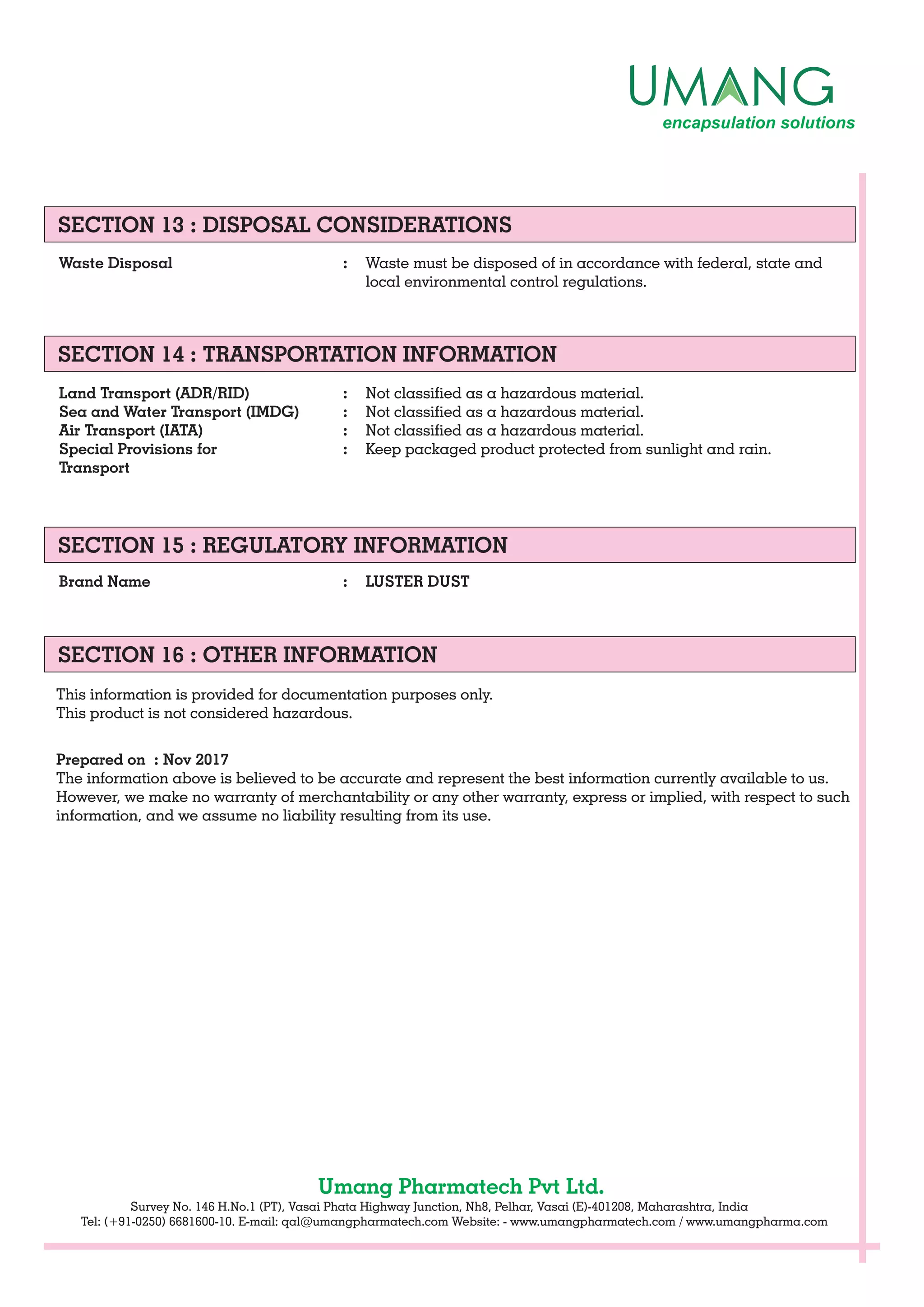 Lustre dust ld one common msds attched in pdf print version | PDF