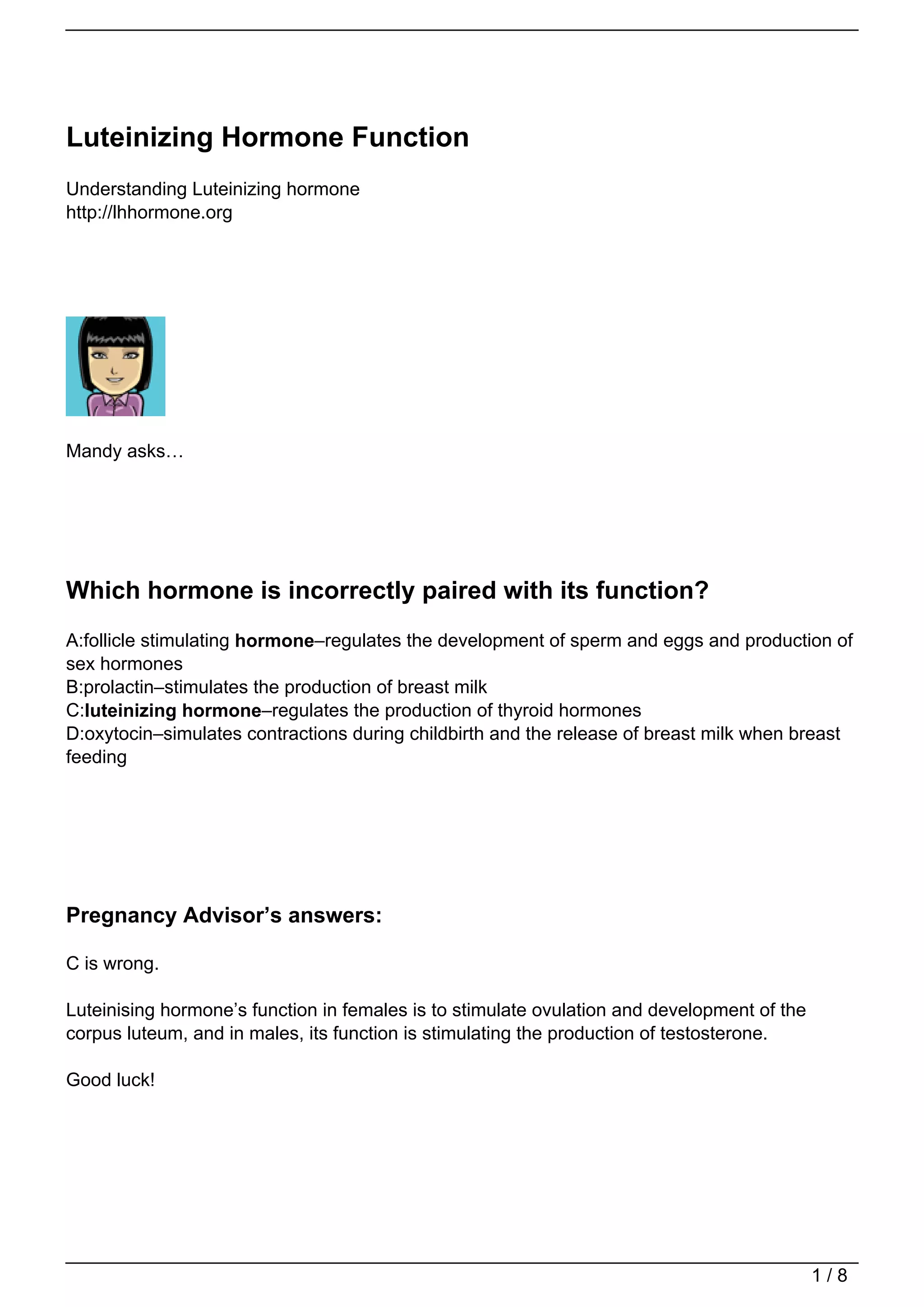 Luteinizing Hormone Function | PDF