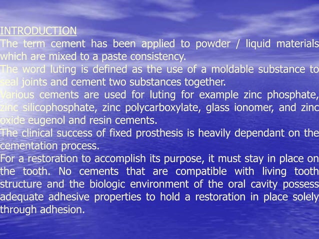 LUTING AGENTS | PPT | Dental Health | Diseases and Conditions