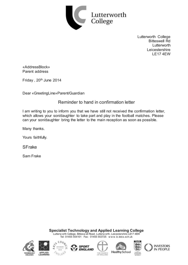 Lutterworth college letter (ict) | PDF