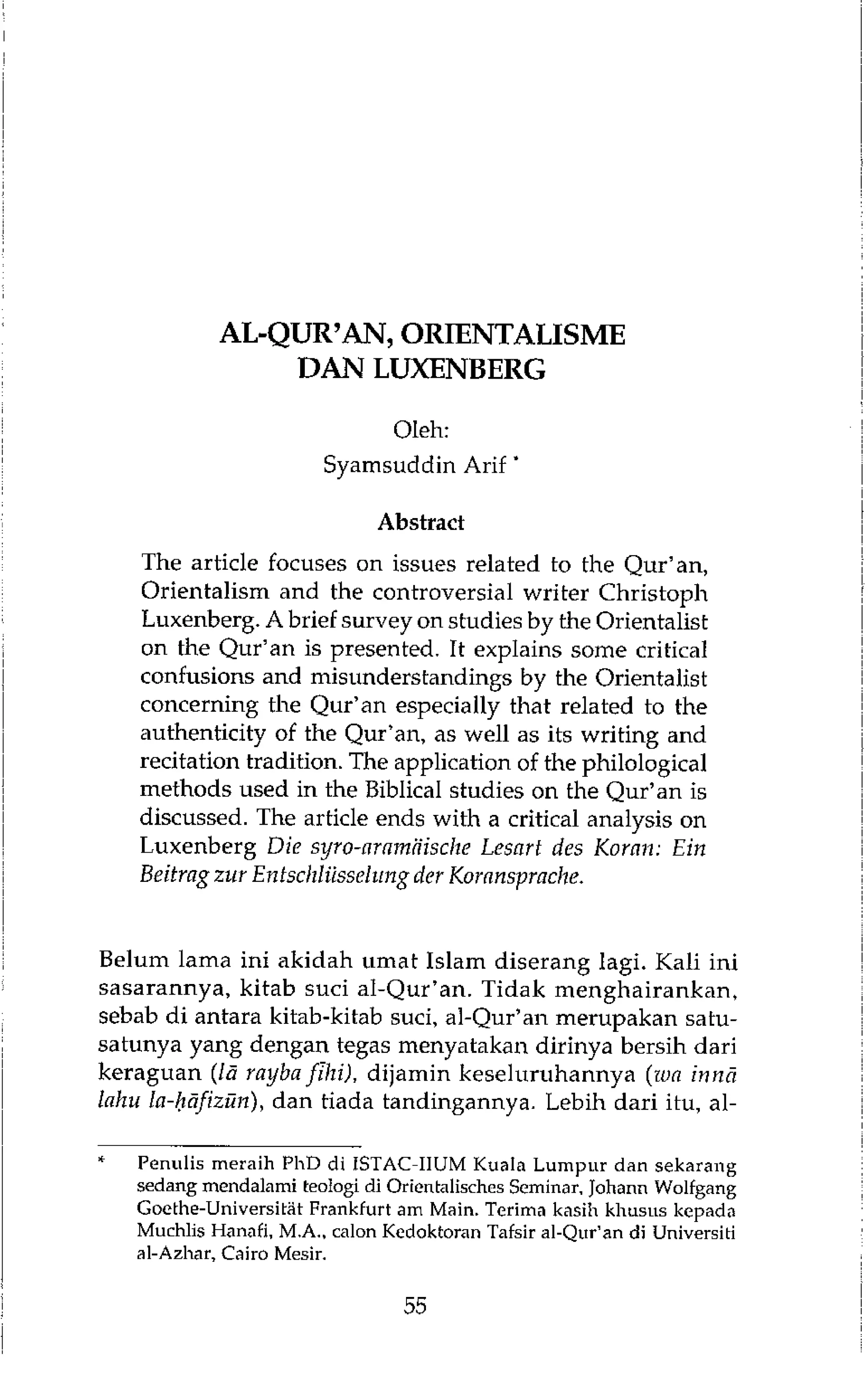 Al-Qur'an, Orientalisme dan Luxenberg | PDF