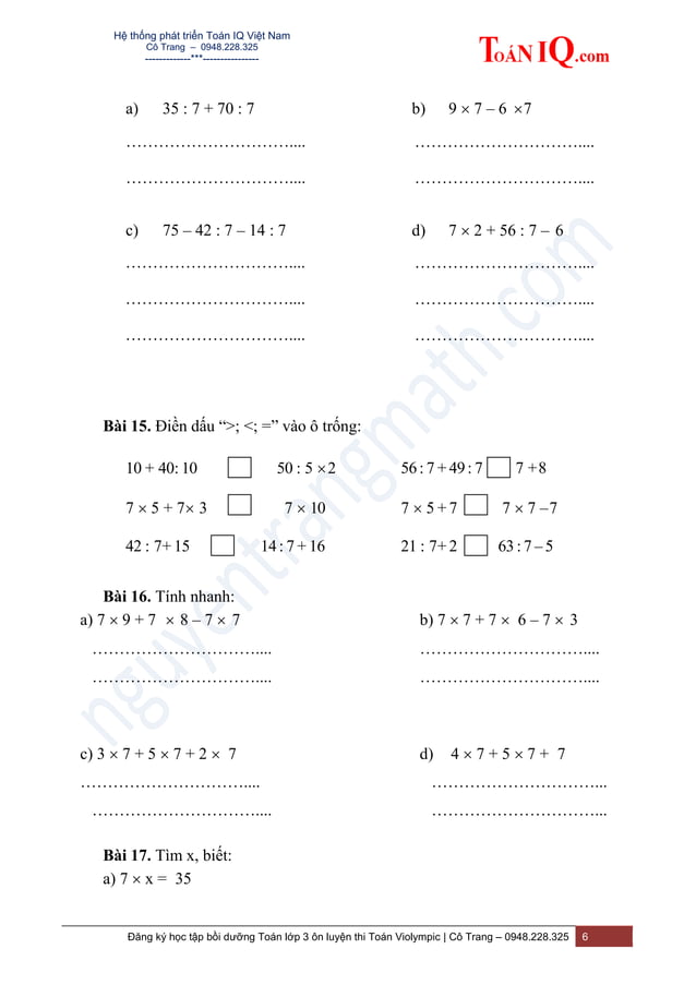 BÀI TẬP LUYỆN TẬP BẢNG NHÂN CHIA LỚP 3 | PDF