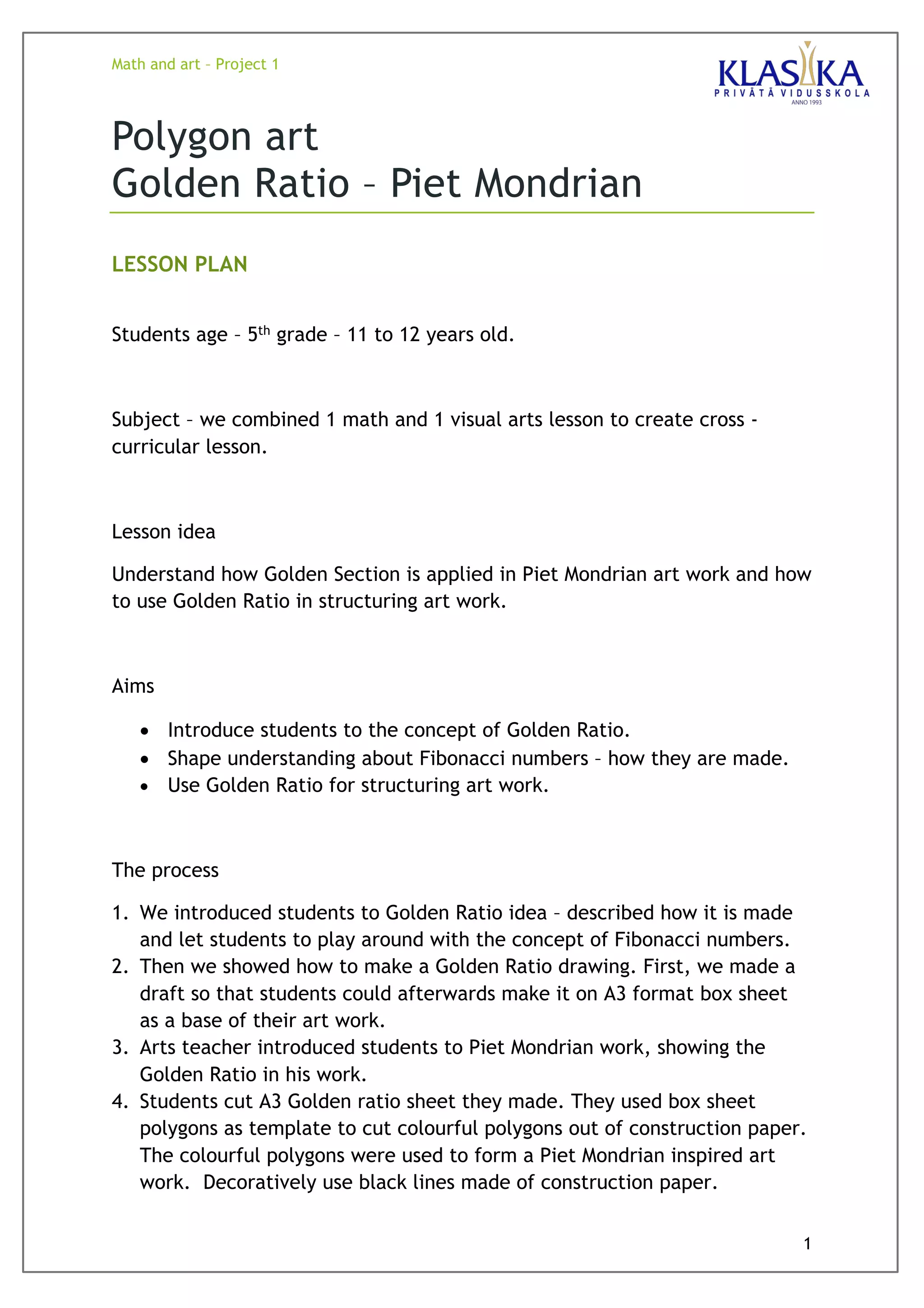 Polygon art and golden ratio inspired by Piet mondrian | PDF