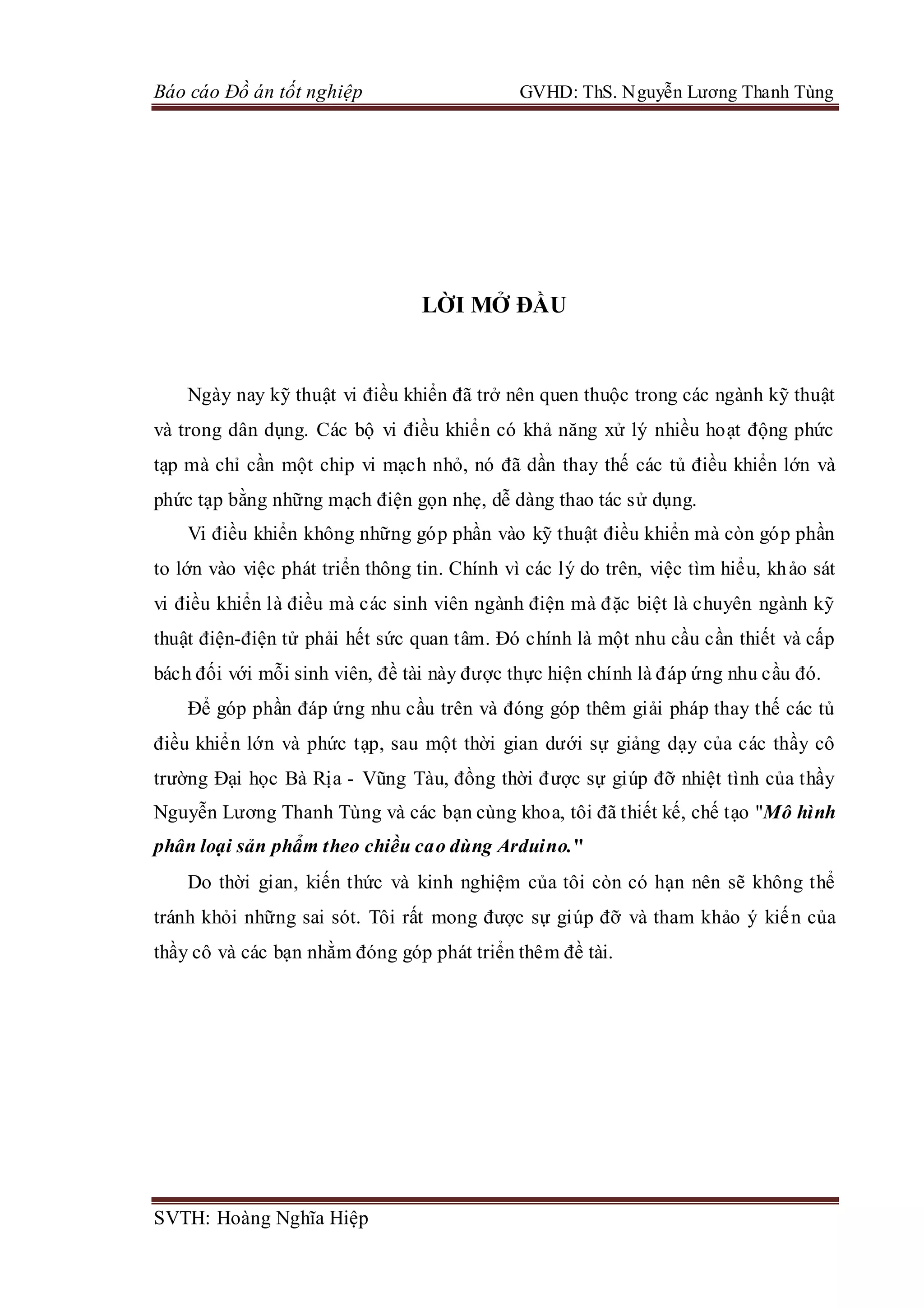 Đề tài: Mô hình phân loại sản phẩm theo chiều cao dùng Arduino | PDF
