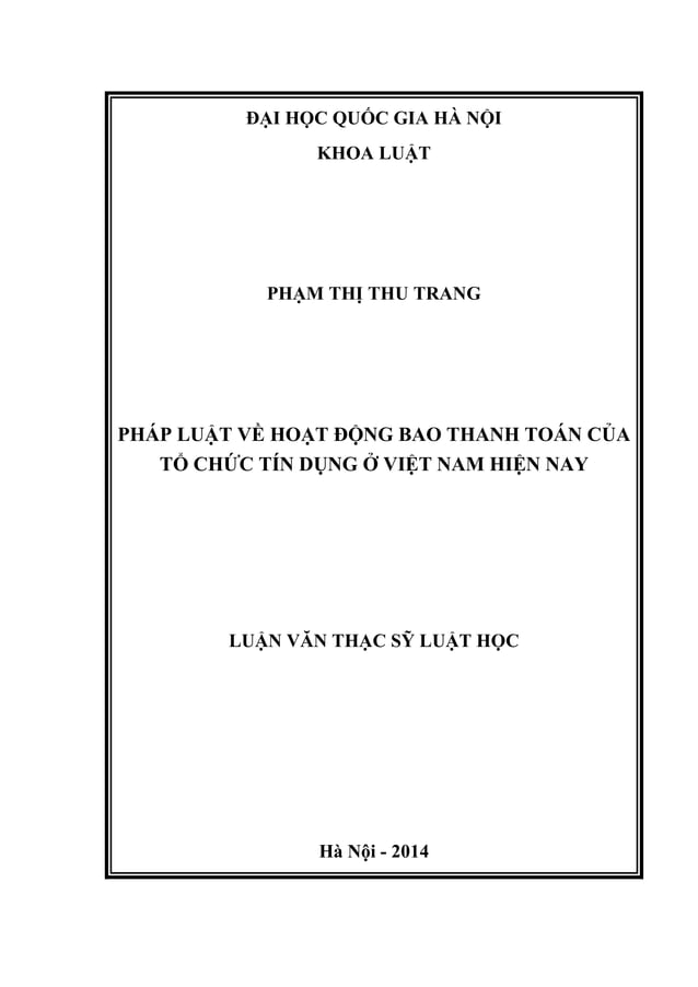 Đề tài: Pháp luật về hoạt động bao thanh toán của tổ chức tín dụng | PDF