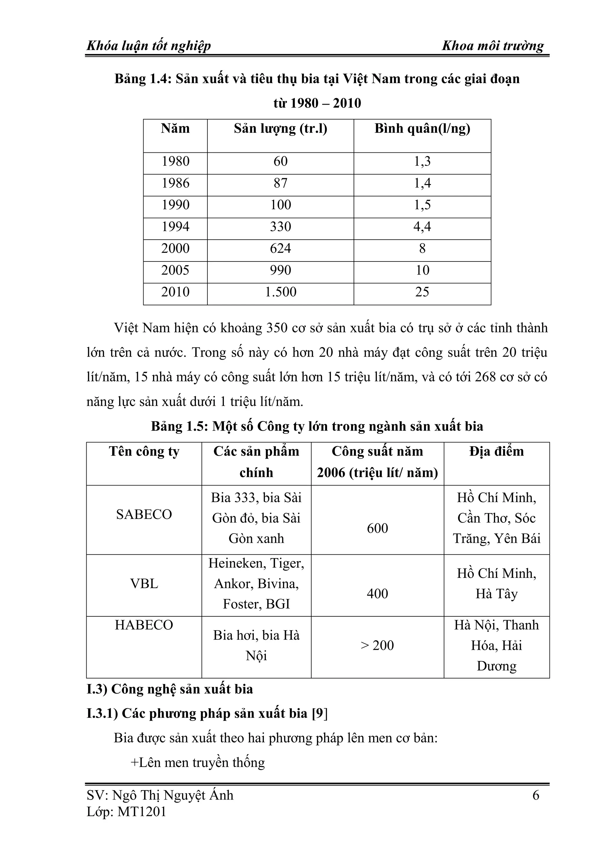 Luận văn: Thiết kế hệ thống xử lý nước thải nhà máy bia, HAY | PDF