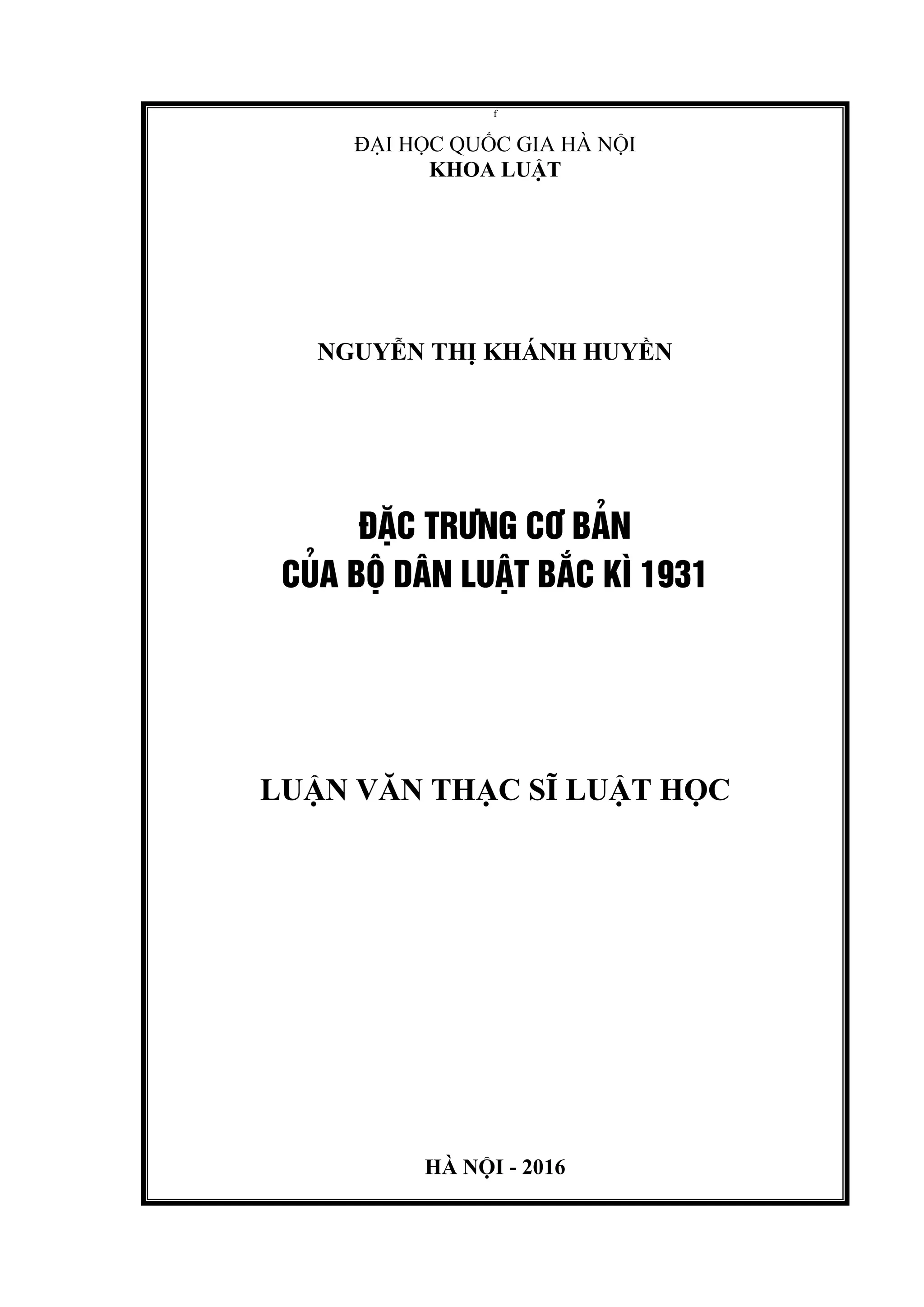 Luận văn: Đặc trưng cơ bản của Bộ dân luật Bắc Kì năm 1931, HOT | PDF