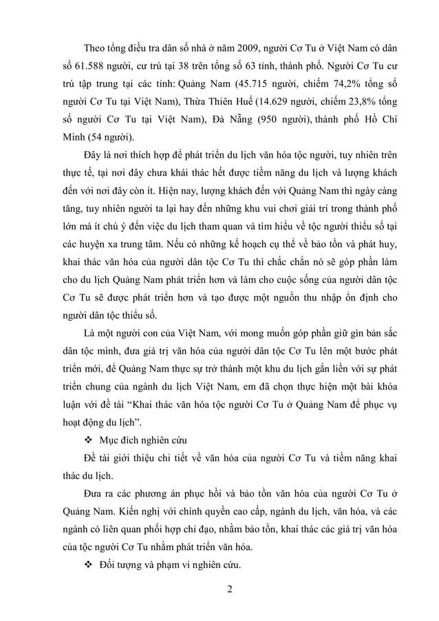Đề tài: Khai thác văn hóa tộc người Cơ Tu ở tỉnh Quảng Nam, HAY | PDF