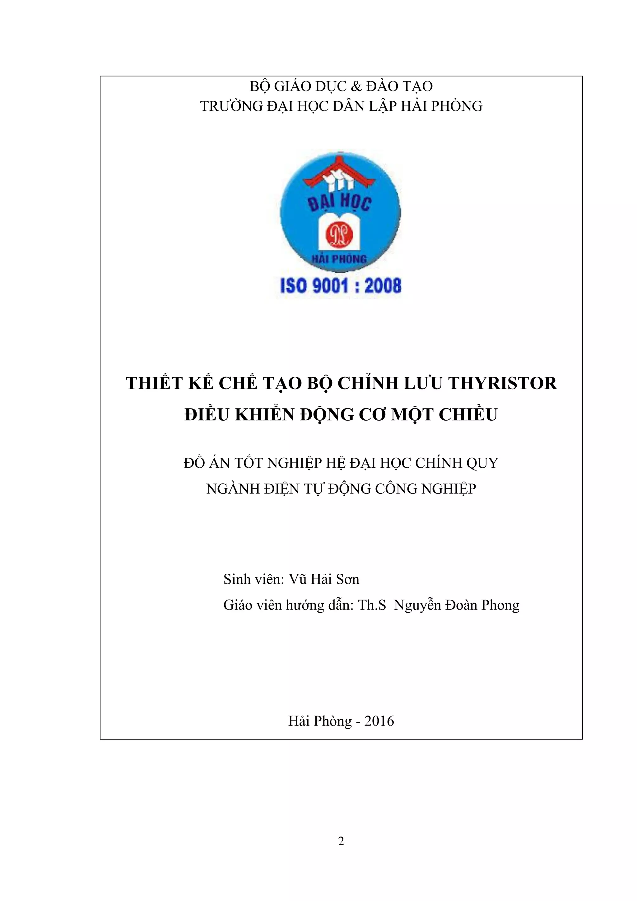 Chế tạo bộ chỉnh lưu Thyristor điều khiển động cơ một chiều, HAY | PDF