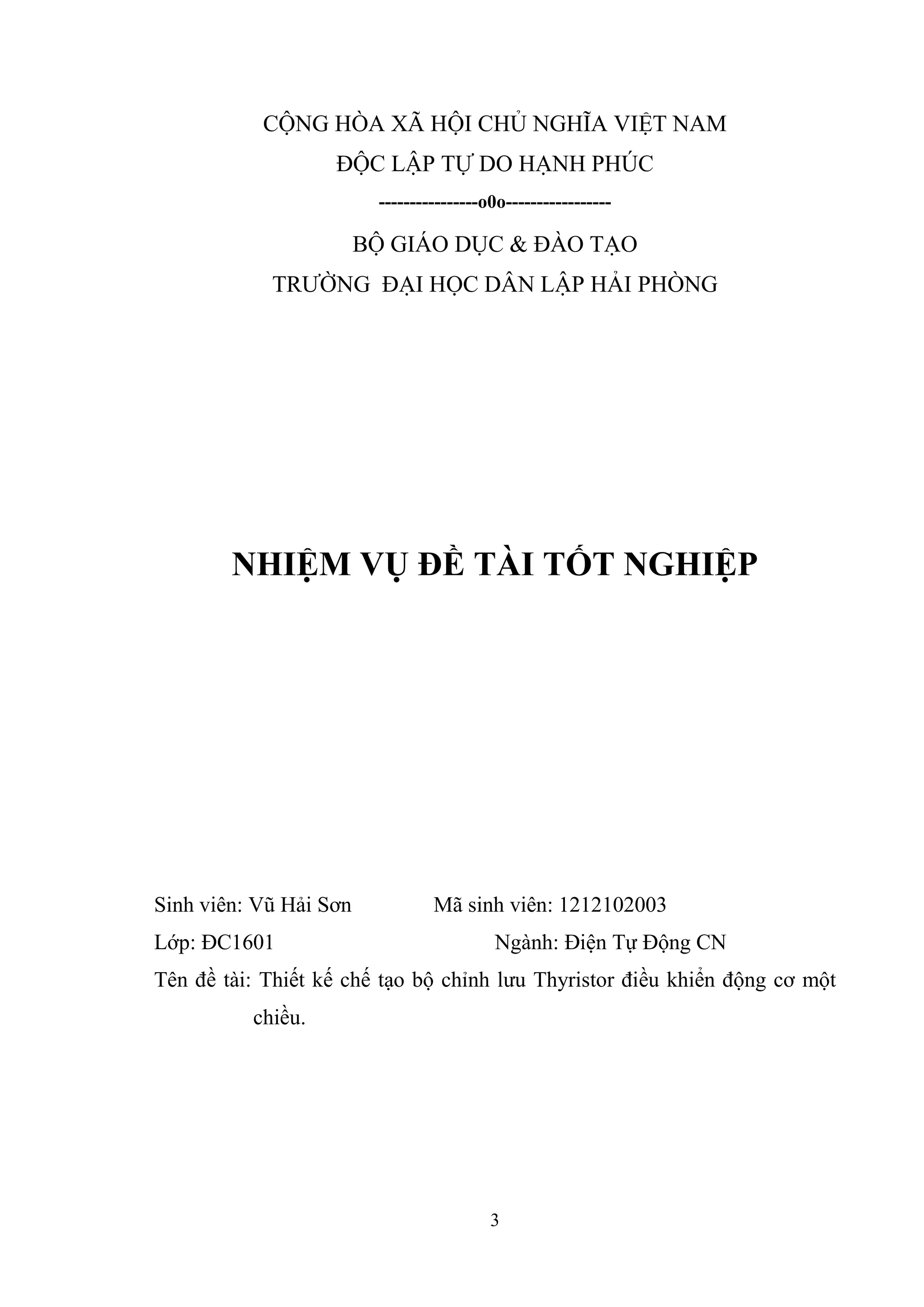 Chế tạo bộ chỉnh lưu Thyristor điều khiển động cơ một chiều, HAY | PDF