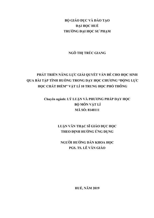 Luận văn: Phát triển năng lực giải quyết vấn đề cho học sinh qua bài tập tình huống trong dạy ...