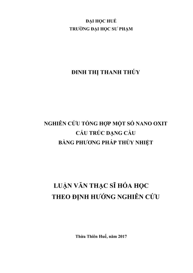 Luận văn: Nghiên cứu tổng hợp một số nano oxit cấu trúc dạng cầu bằng phương pháp thủy nhiệt | PDF