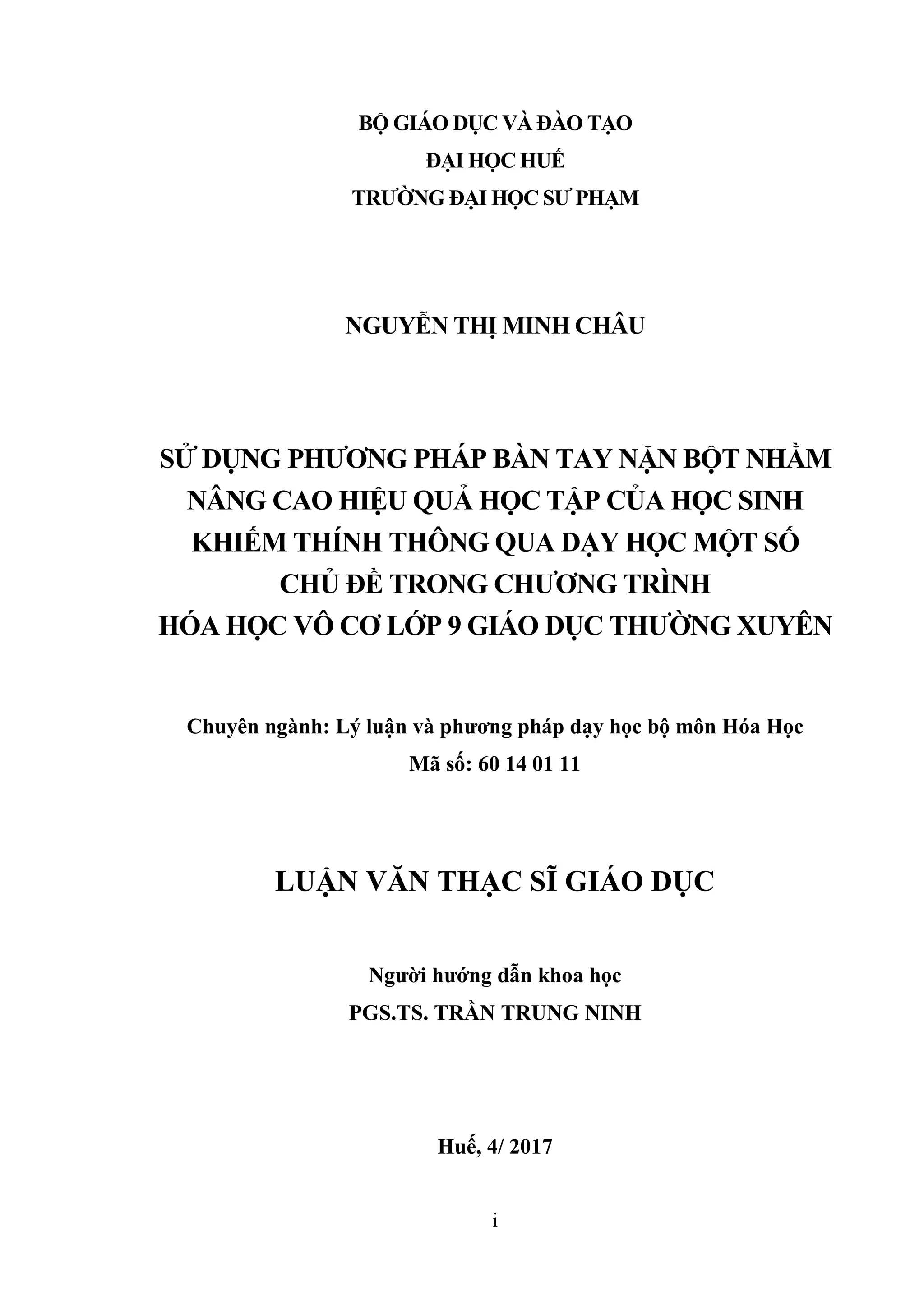 Luận văn: Sử dụng phương pháp Bàn tay nặn bột nhằm nâng cao hiệu quả học tập của học sinh khiếm ...