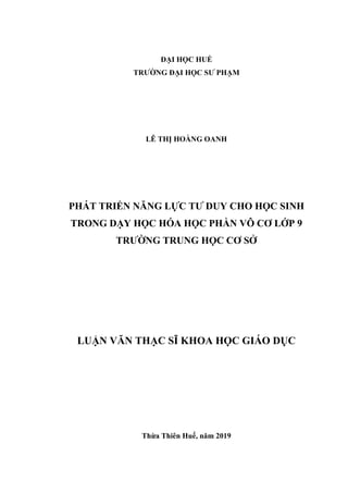 Luận văn: Phát triển năng lực tư duy cho học sinh trong dạy học Hóa học phần vô cơ lớp 9 trường ...