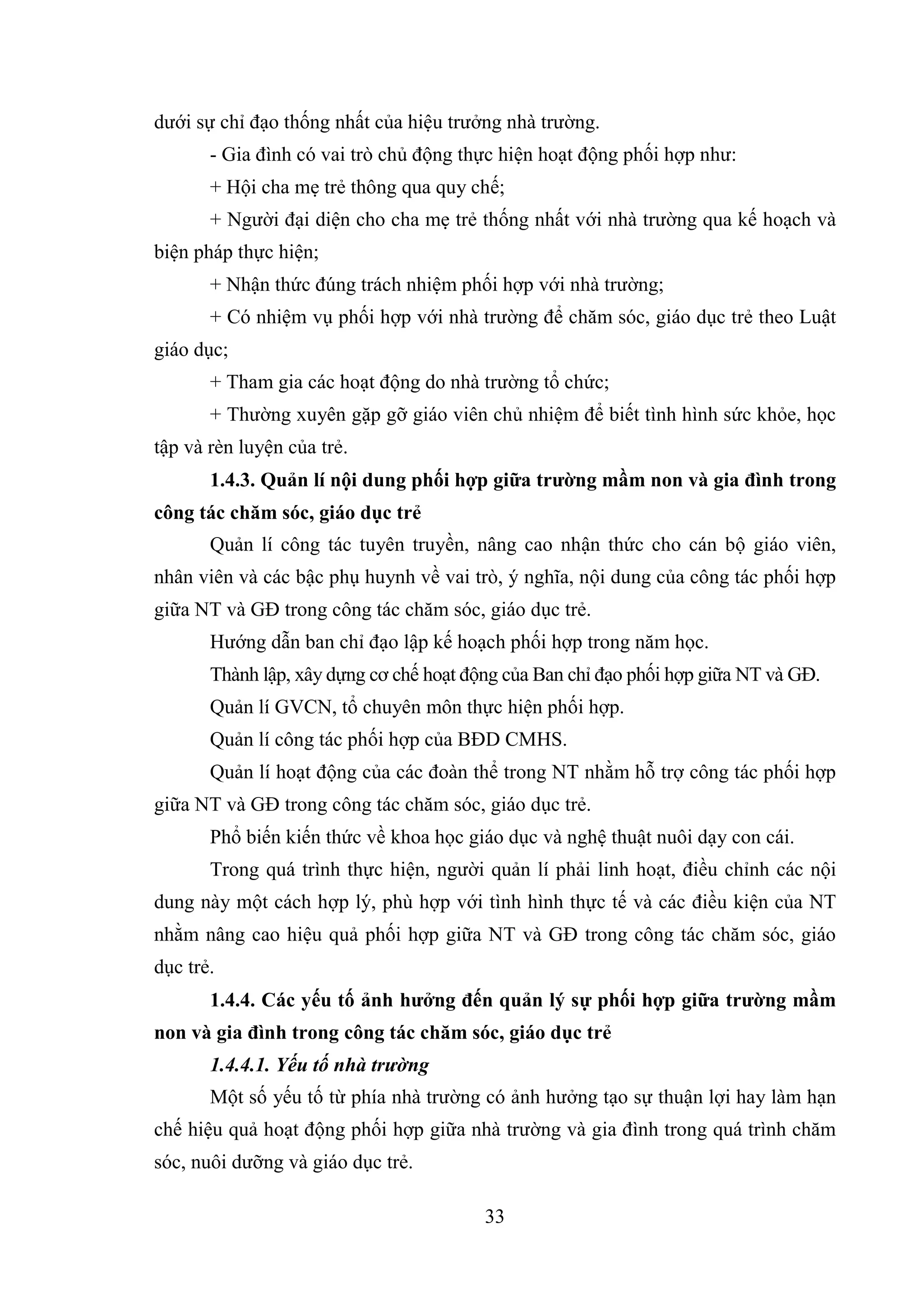 Luận văn: Quản lý sự phối hợp giữa nhà trường và gia đình trong công tác chăm sóc, giáo dục trẻ ...