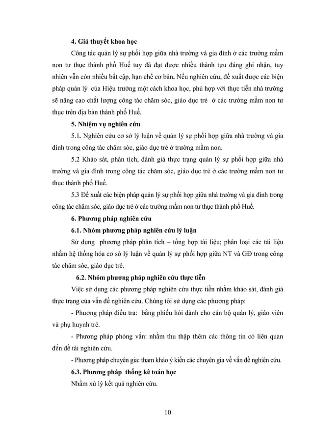 Luận văn: Quản lý sự phối hợp giữa nhà trường và gia đình trong công tác chăm sóc, giáo dục trẻ ...