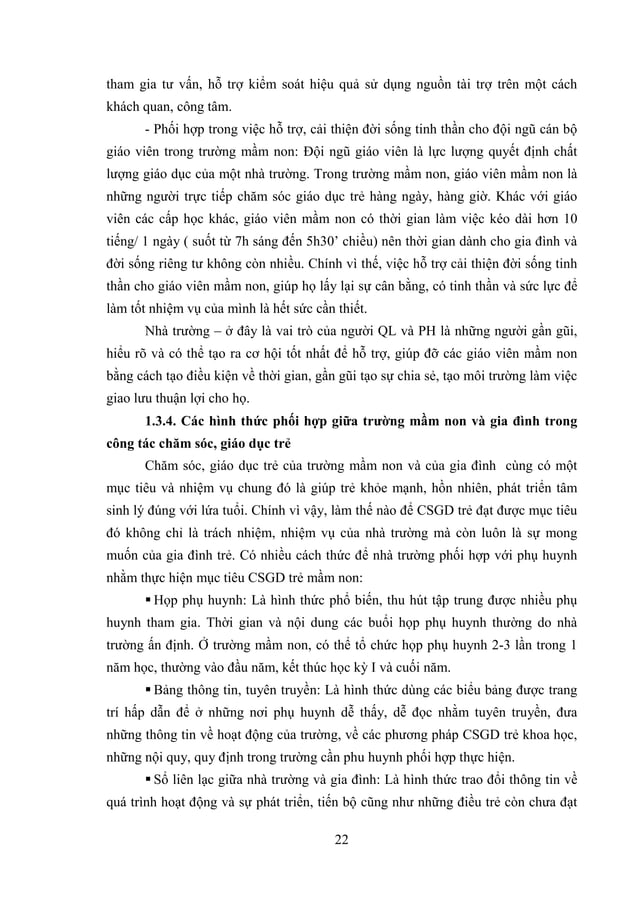 Luận văn: Quản lý sự phối hợp giữa nhà trường và gia đình trong công tác chăm sóc, giáo dục trẻ ...