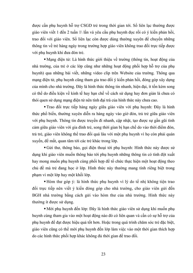 Luận văn: Quản lý sự phối hợp giữa nhà trường và gia đình trong công tác chăm sóc, giáo dục trẻ ...