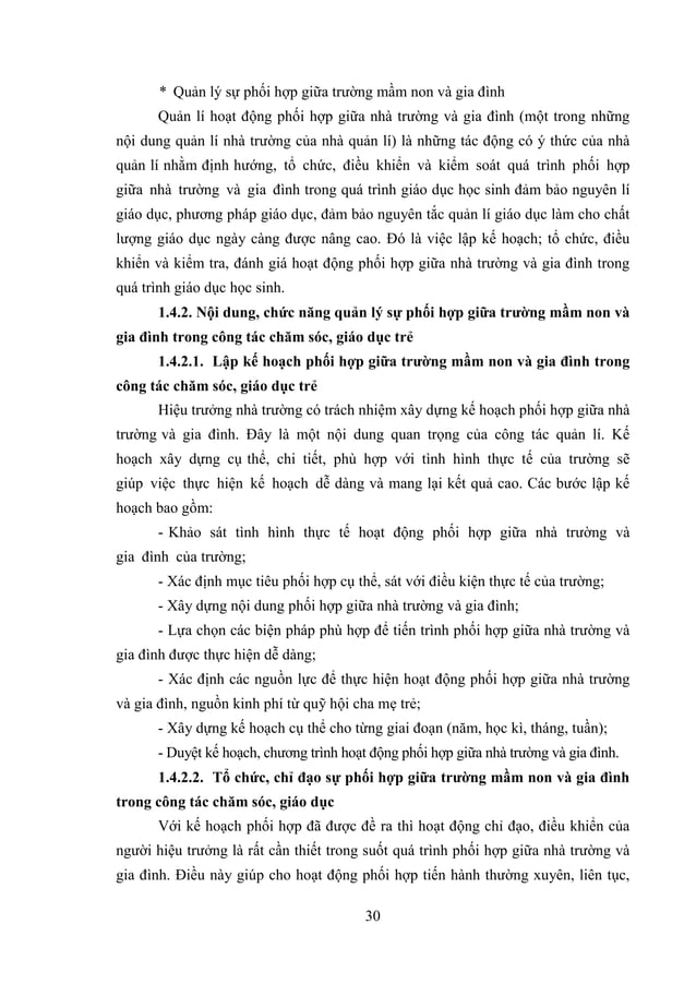 Luận văn: Quản lý sự phối hợp giữa nhà trường và gia đình trong công tác chăm sóc, giáo dục trẻ ...
