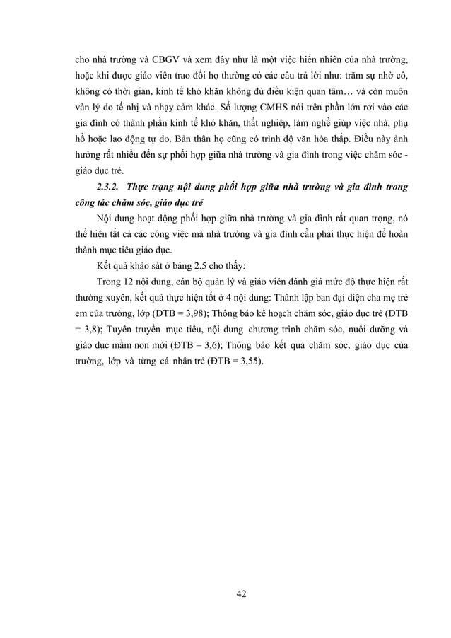 Luận văn: Quản lý sự phối hợp giữa nhà trường và gia đình trong công tác chăm sóc, giáo dục trẻ ...