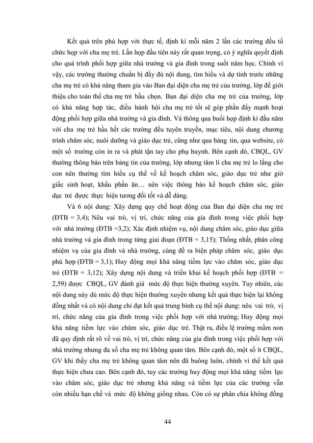 Luận văn: Quản lý sự phối hợp giữa nhà trường và gia đình trong công tác chăm sóc, giáo dục trẻ ...