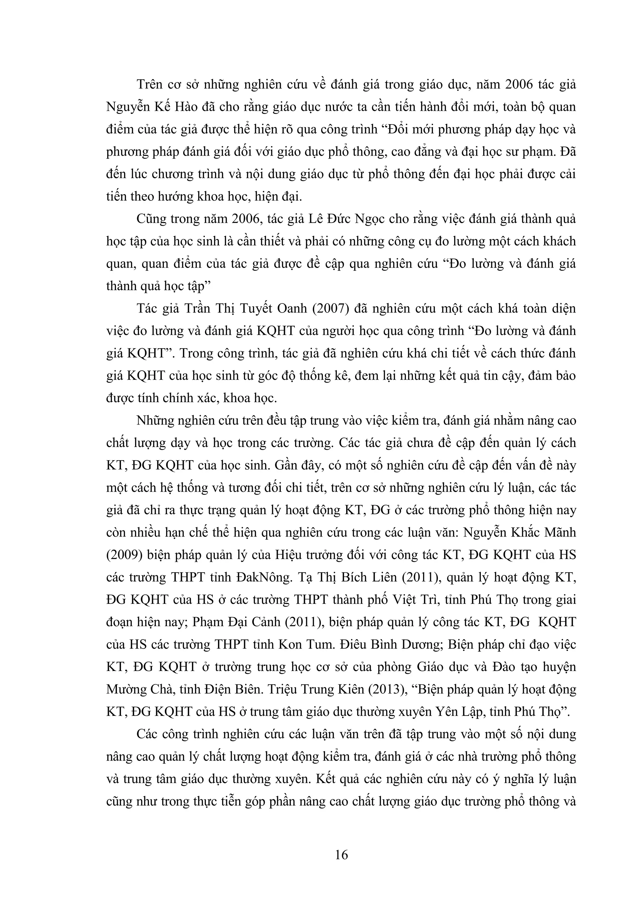 Luận văn; Quản lý hoạt động kiểm tra, đánh giá kết quả học tập của học sinh ở các trường trung ...