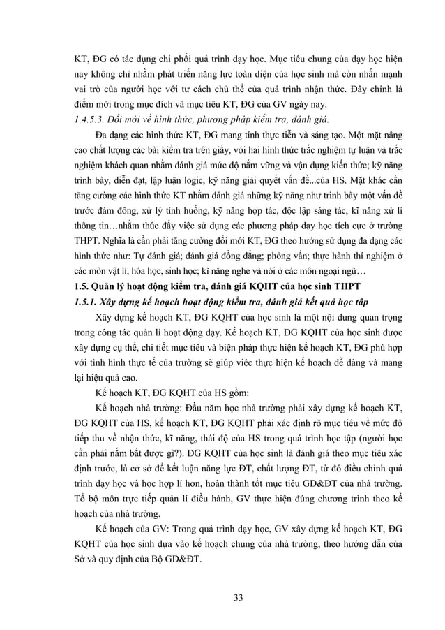 Luận văn; Quản lý hoạt động kiểm tra, đánh giá kết quả học tập của học sinh ở các trường trung ...