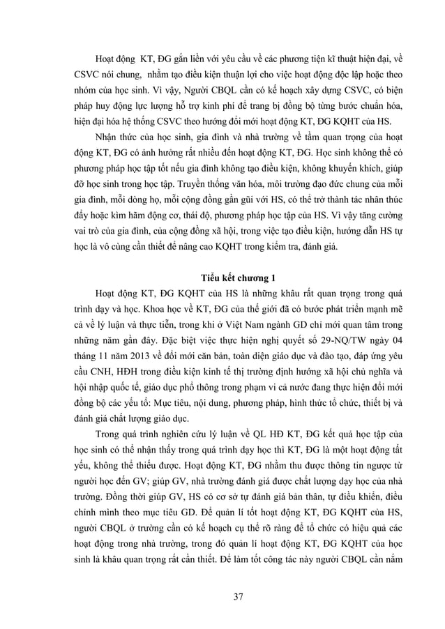 Luận văn; Quản lý hoạt động kiểm tra, đánh giá kết quả học tập của học sinh ở các trường trung ...