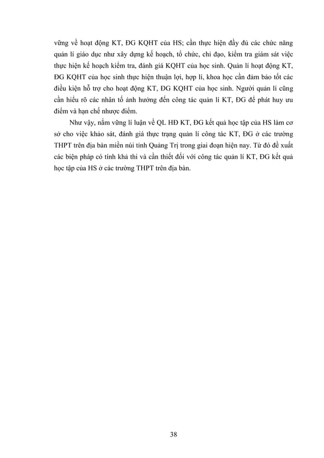 Luận văn; Quản lý hoạt động kiểm tra, đánh giá kết quả học tập của học sinh ở các trường trung ...
