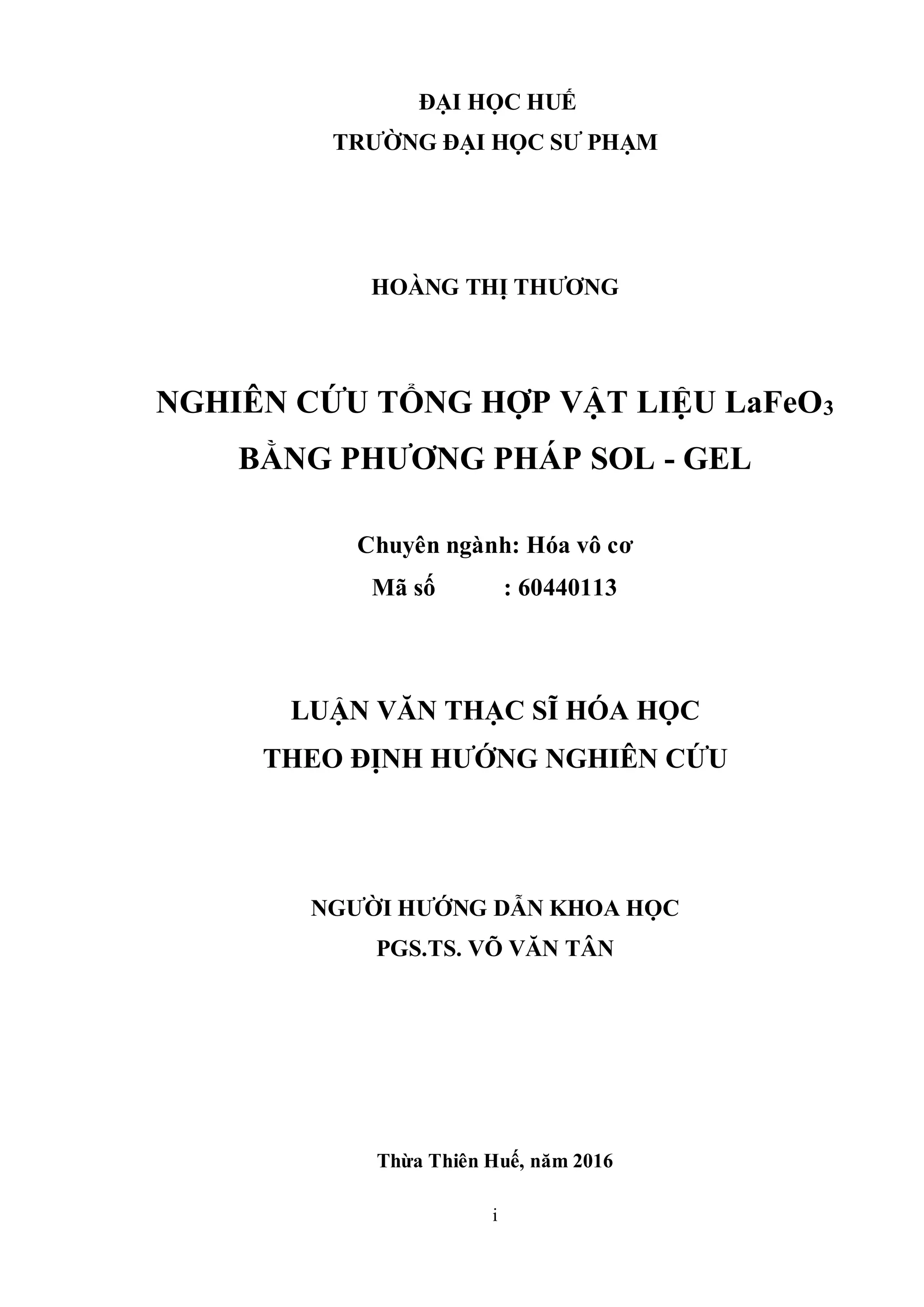 Luận văn: Tổng hợp vật liệu LaFeO3 bằng phương pháp sol –gel | PDF