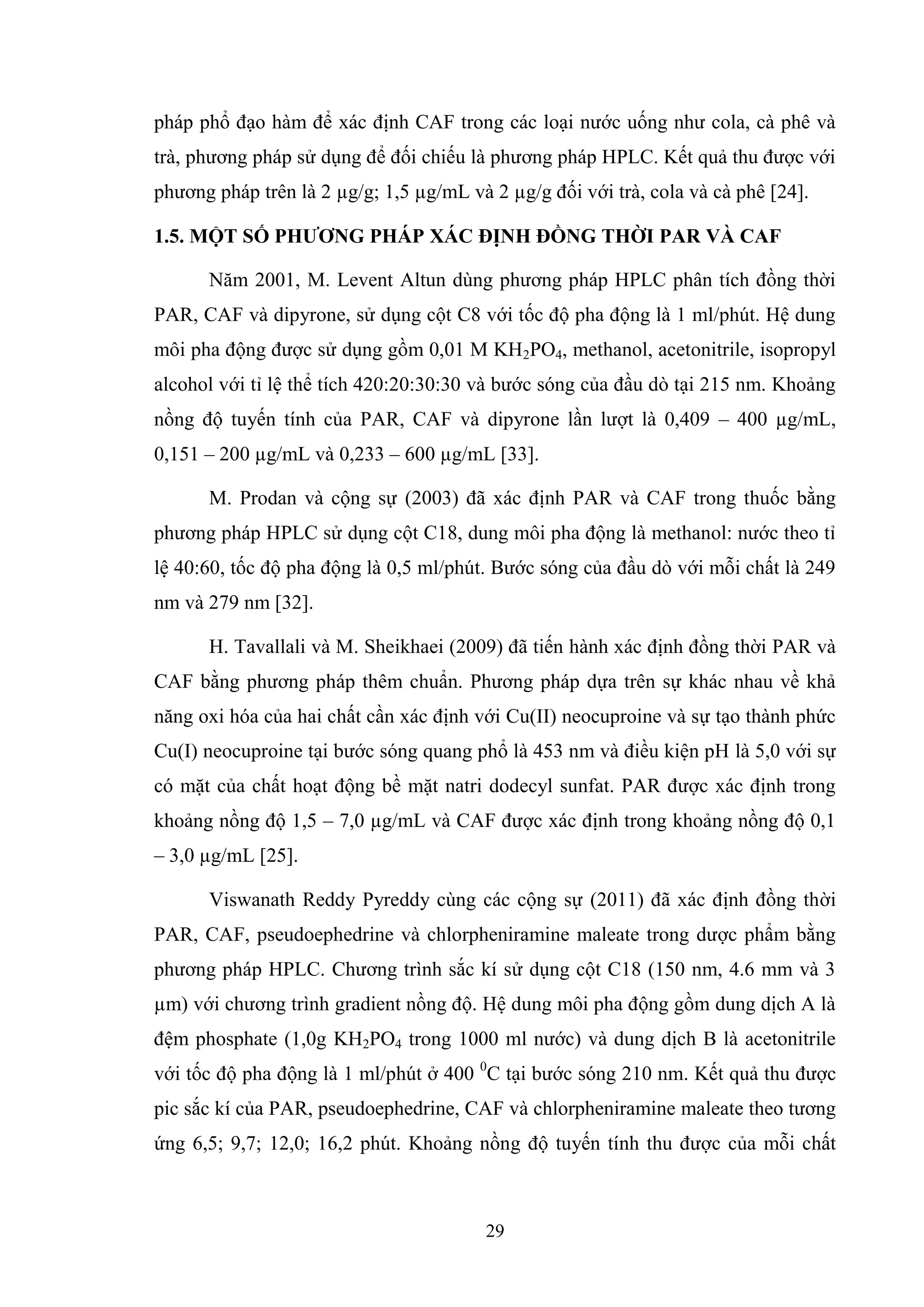 Luận văn: Xác định đồng thời paracetamol và cafein trong dược phẩm bằng phương pháp quang phổ ...