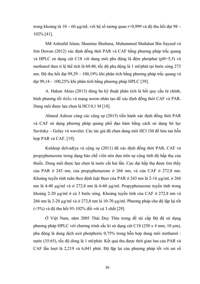 Luận văn: Xác định đồng thời paracetamol và cafein trong dược phẩm bằng phương pháp quang phổ ...
