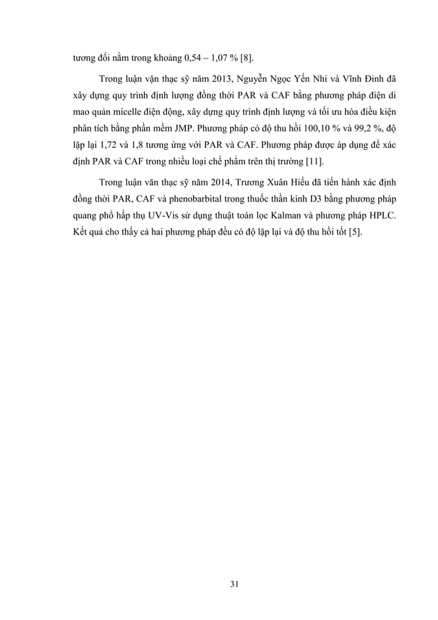 Luận văn: Xác định đồng thời paracetamol và cafein trong dược phẩm bằng phương pháp quang phổ ...