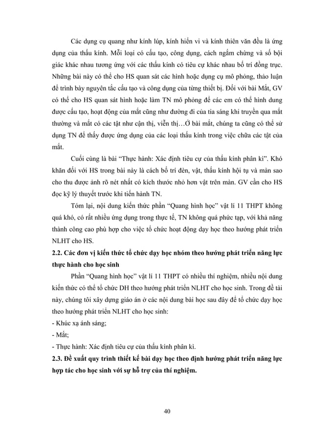 Luận văn: Phát triển năng lực hợp tác cho học sinh thông qua việc sử dụng thí nghiệm trong dạy ...