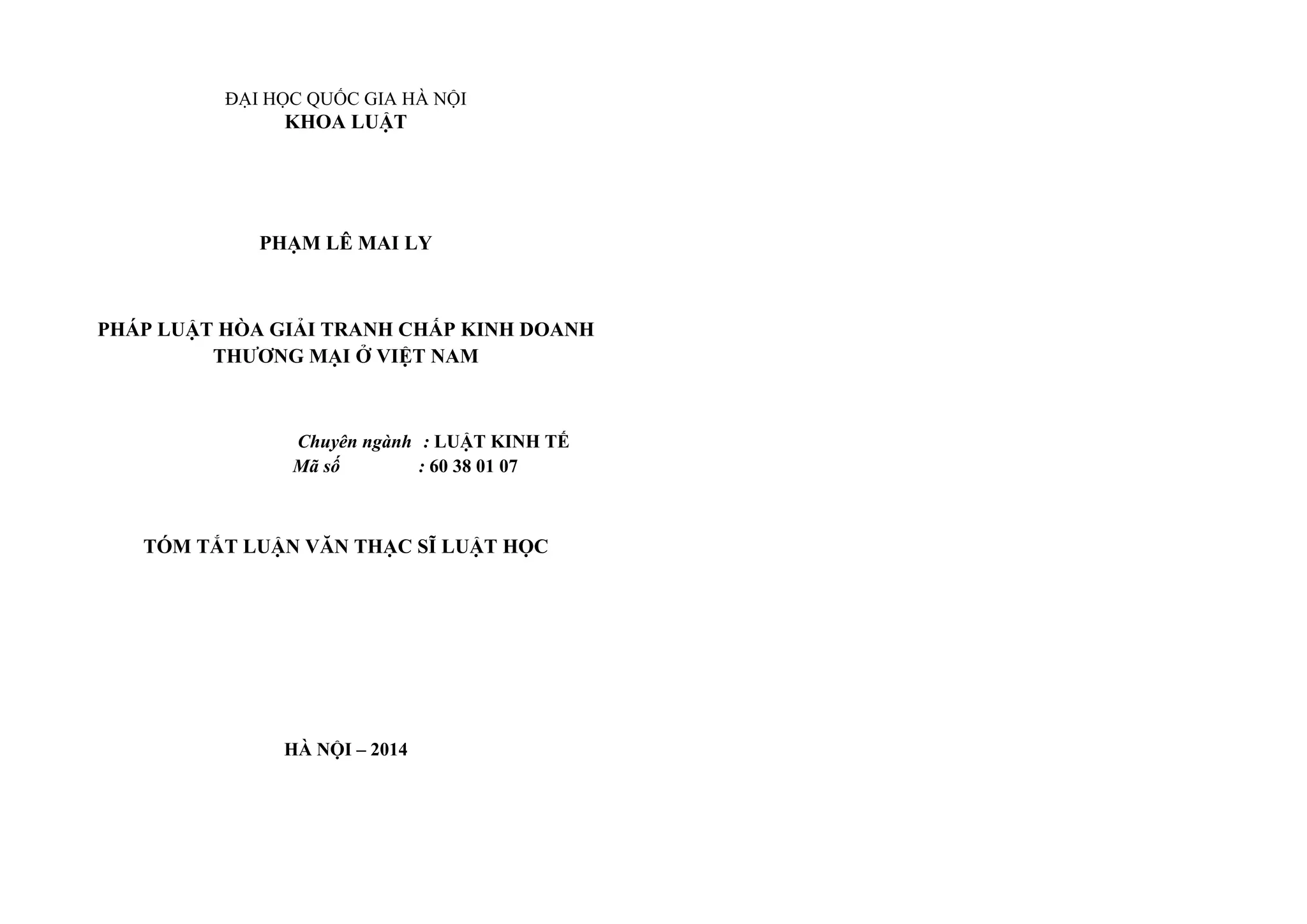 Luận văn: Pháp luật hòa giải tranh chấp kinh doanh thương mại | PDF