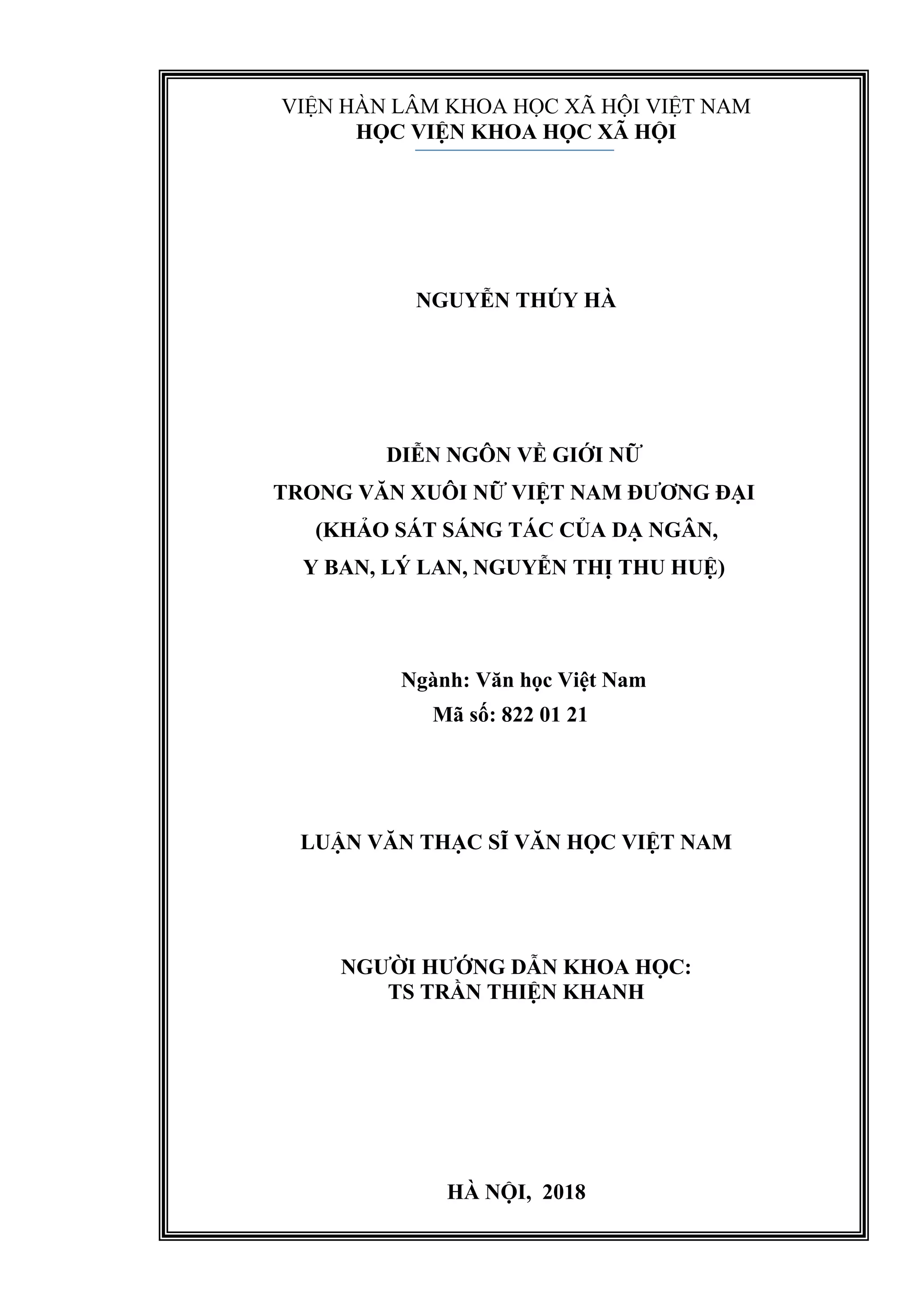Luận Văn Diễn Ngôn Về Giới Nữ Của Các Nhà Văn Nữ đương đại Hot Pdf