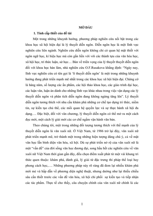 Luận Văn Diễn Ngôn Về Giới Nữ Của Các Nhà Văn Nữ đương đại Hot Pdf