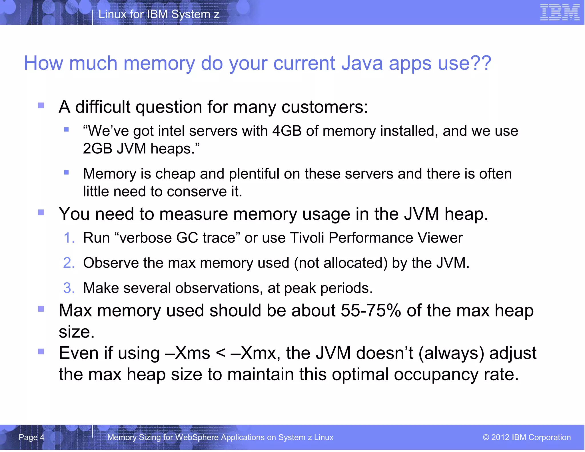 Memory Sizing for WebSphere Applications on System z Linux | PDF