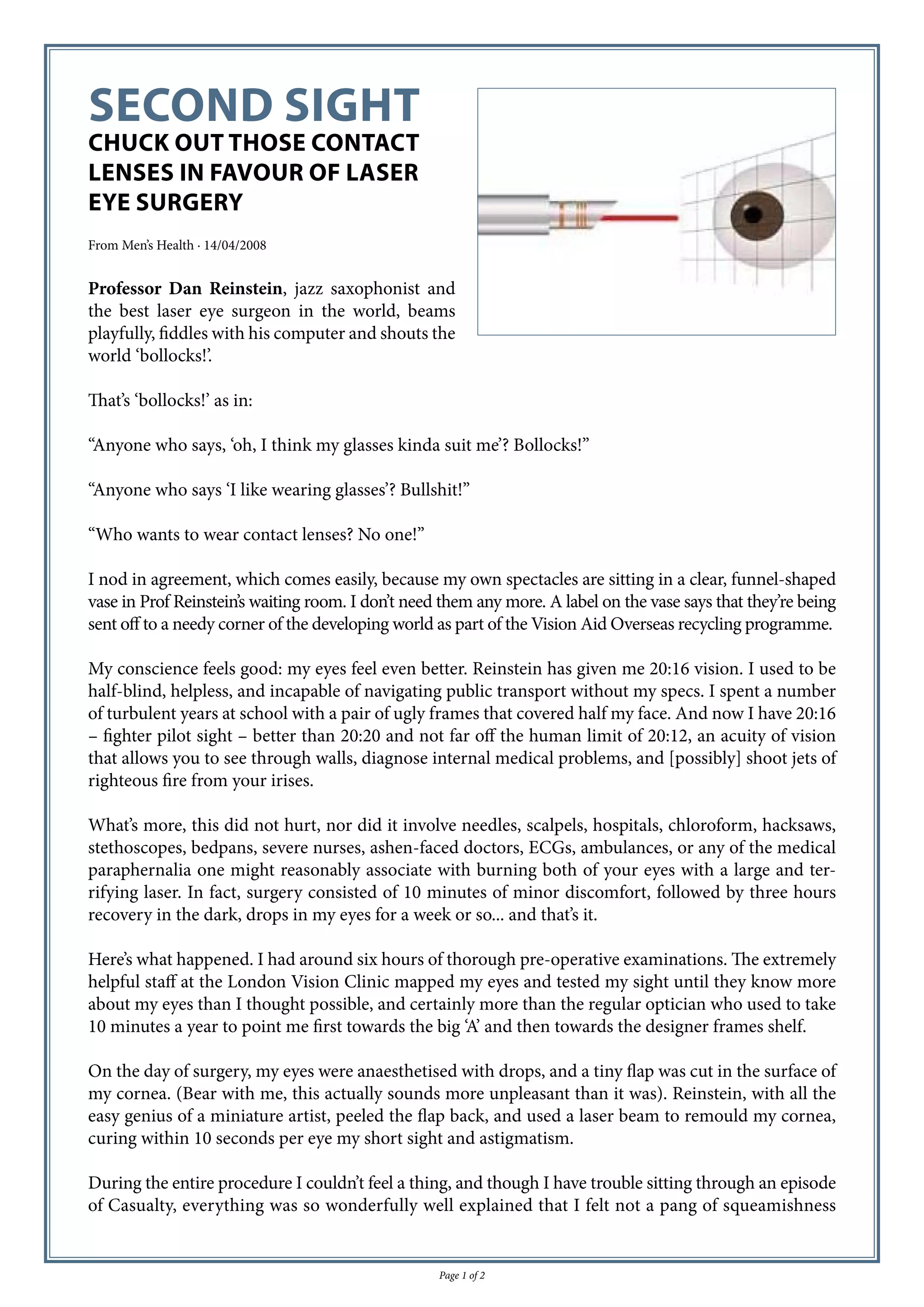Men's Health Laser Eye Surgery Article | PDF