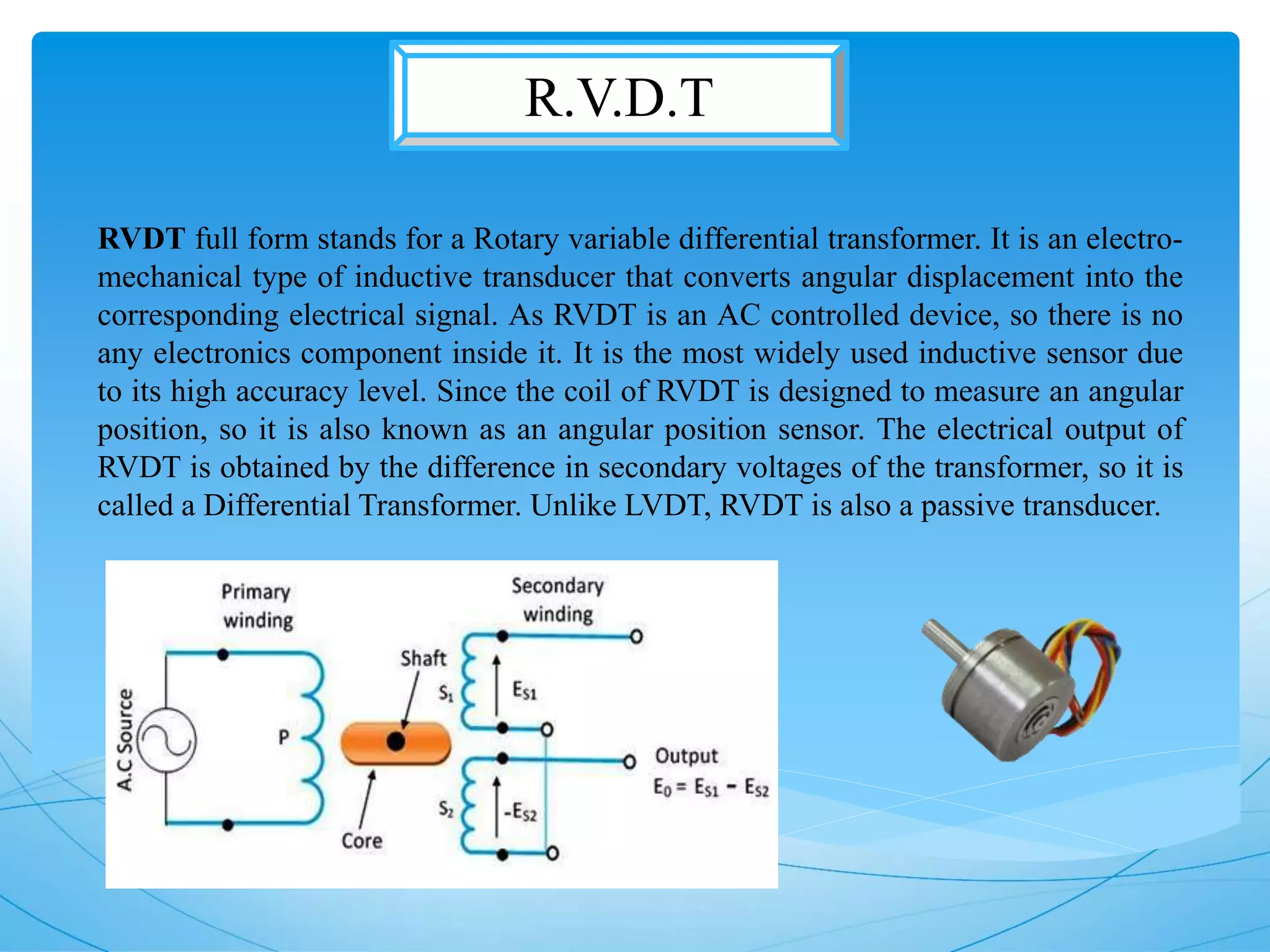 INTRODUCTION TO LVDT,RVDT and Potentiometer | PPTX