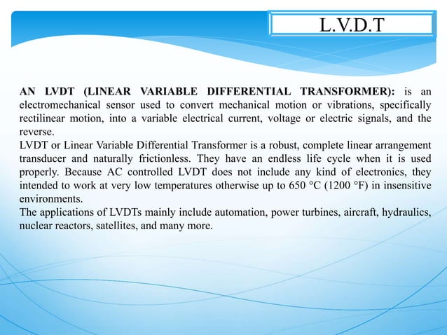 INTRODUCTION TO LVDT,RVDT and Potentiometer | PPTX