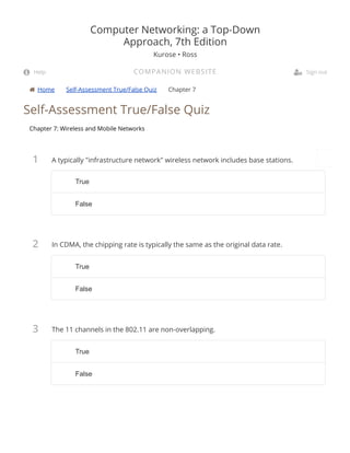 Self assessment true-false Quiz: Chapter 7 - Computer Networking a top ...