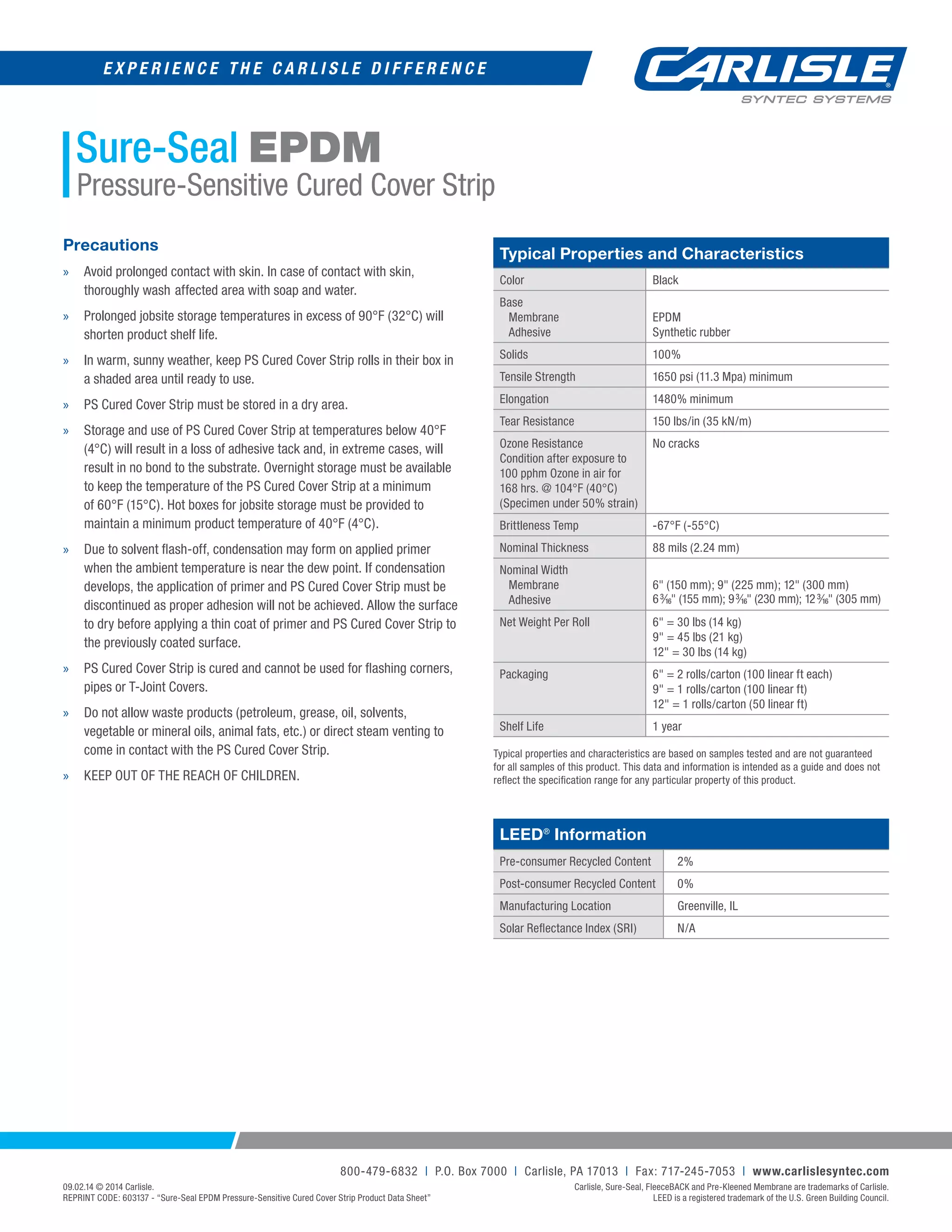 EPDM Pressure-Sensitive Cured Cover Strip | PDF