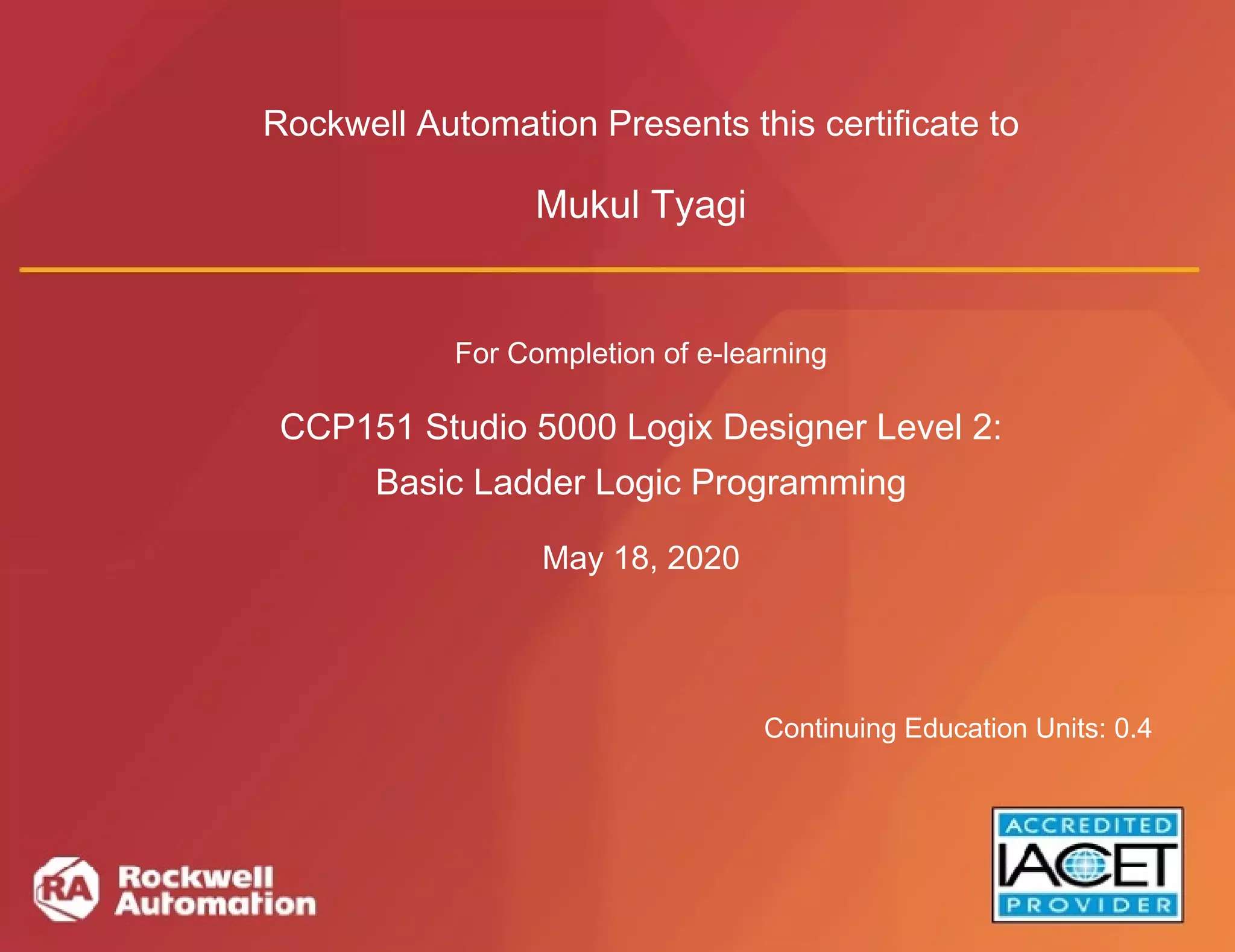 Course: CCP151 Studio 5000 Logix Designer Level 2: Basic Ladder Logic ...