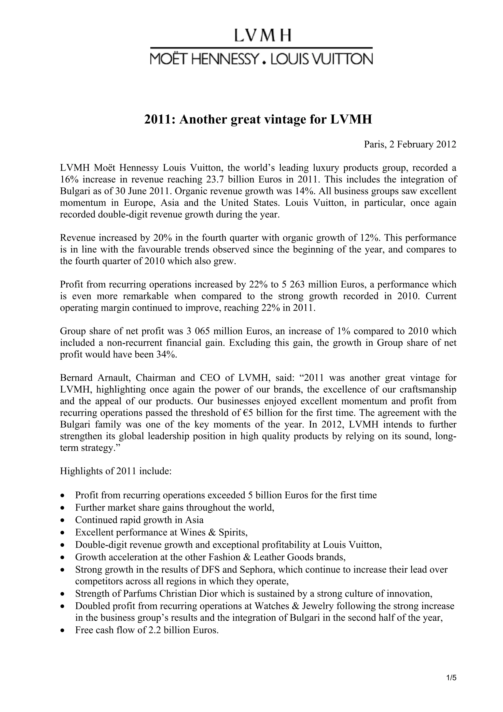 Lvmh2011 annualresults | PDF